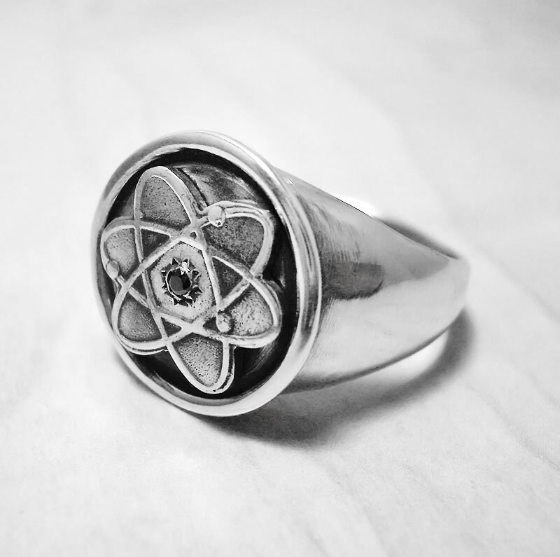 Atom Ring Silver Men Science Symbol Ring Mens Gift Silver - Etsy
