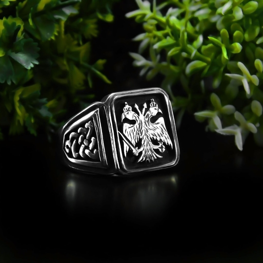 Double Eagle Silver Ring Gift for Men, Men Eagle Ring, Byzantine Eagle ...
