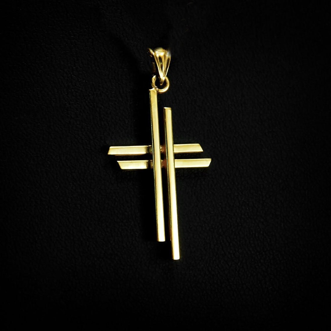 Solid Gold Cross Men Gold Necklace Mens Gold Cross 14K Gold - Etsy