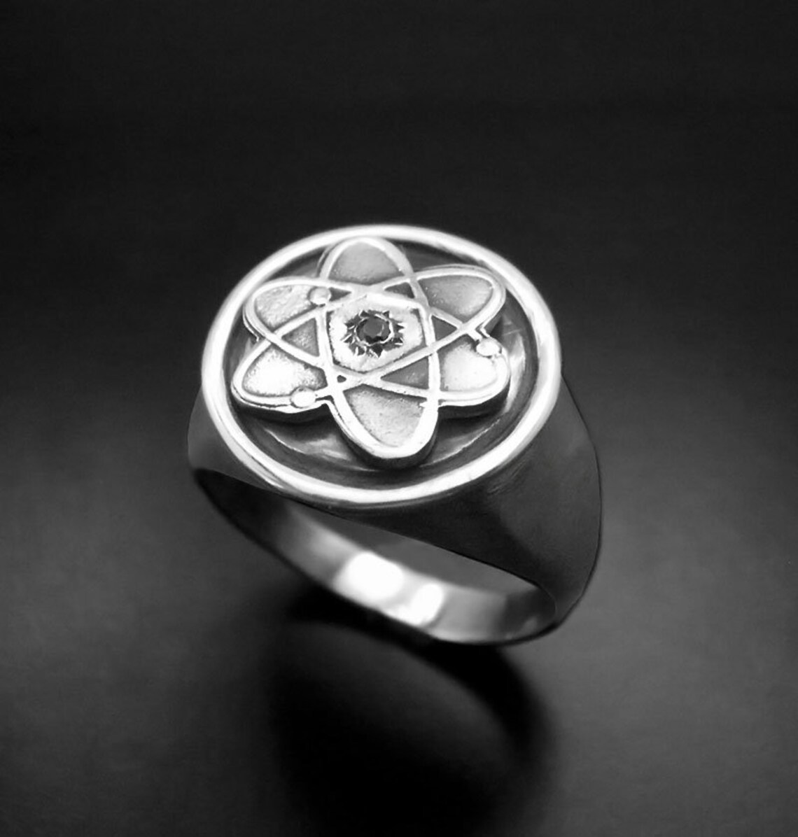 Atom Ring Silver Men Science Symbol Ring Mens Gift Silver | Etsy