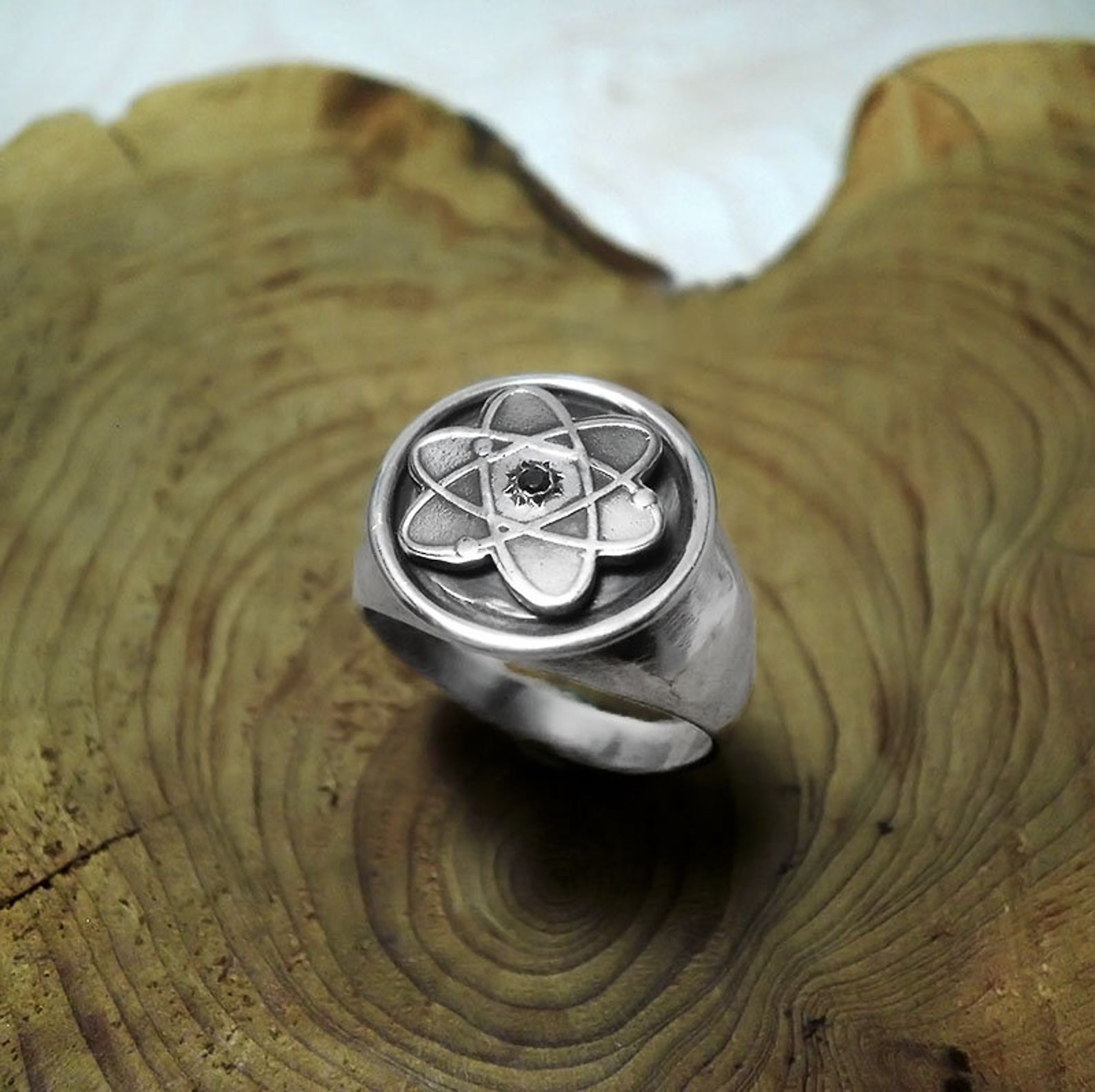 Atom Ring Silver Men Science Symbol Ring Mens Gift Silver | Etsy