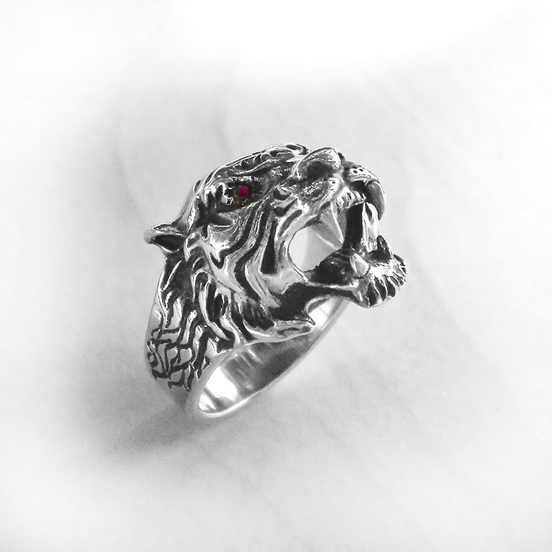 Silver Ring Men Tiger Ring Silver Ruby Ring Tiger Head - Etsy