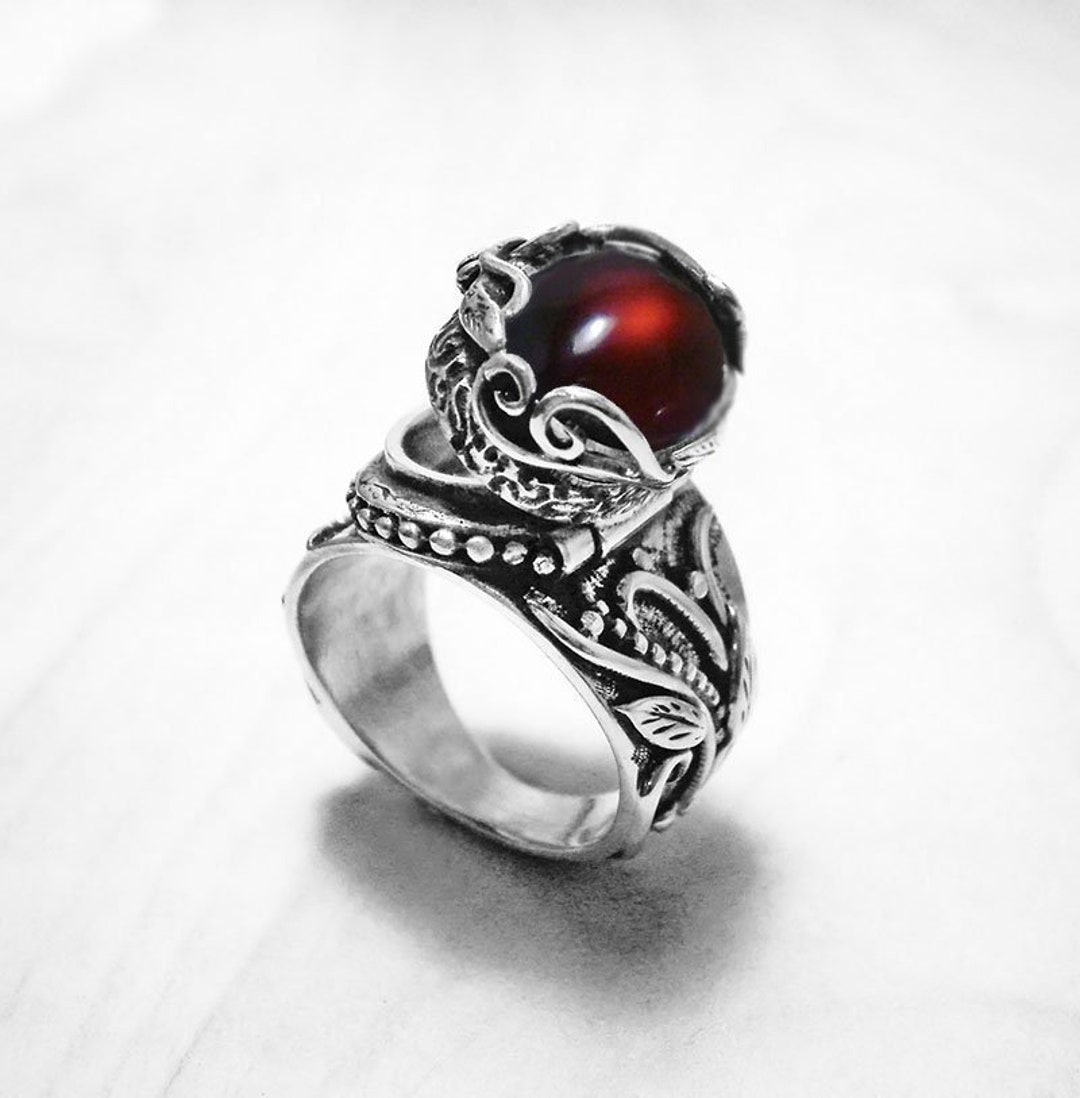 Poison Ring Silver Gift, Garnet Poison Ring, Medieval Poison Ring ...