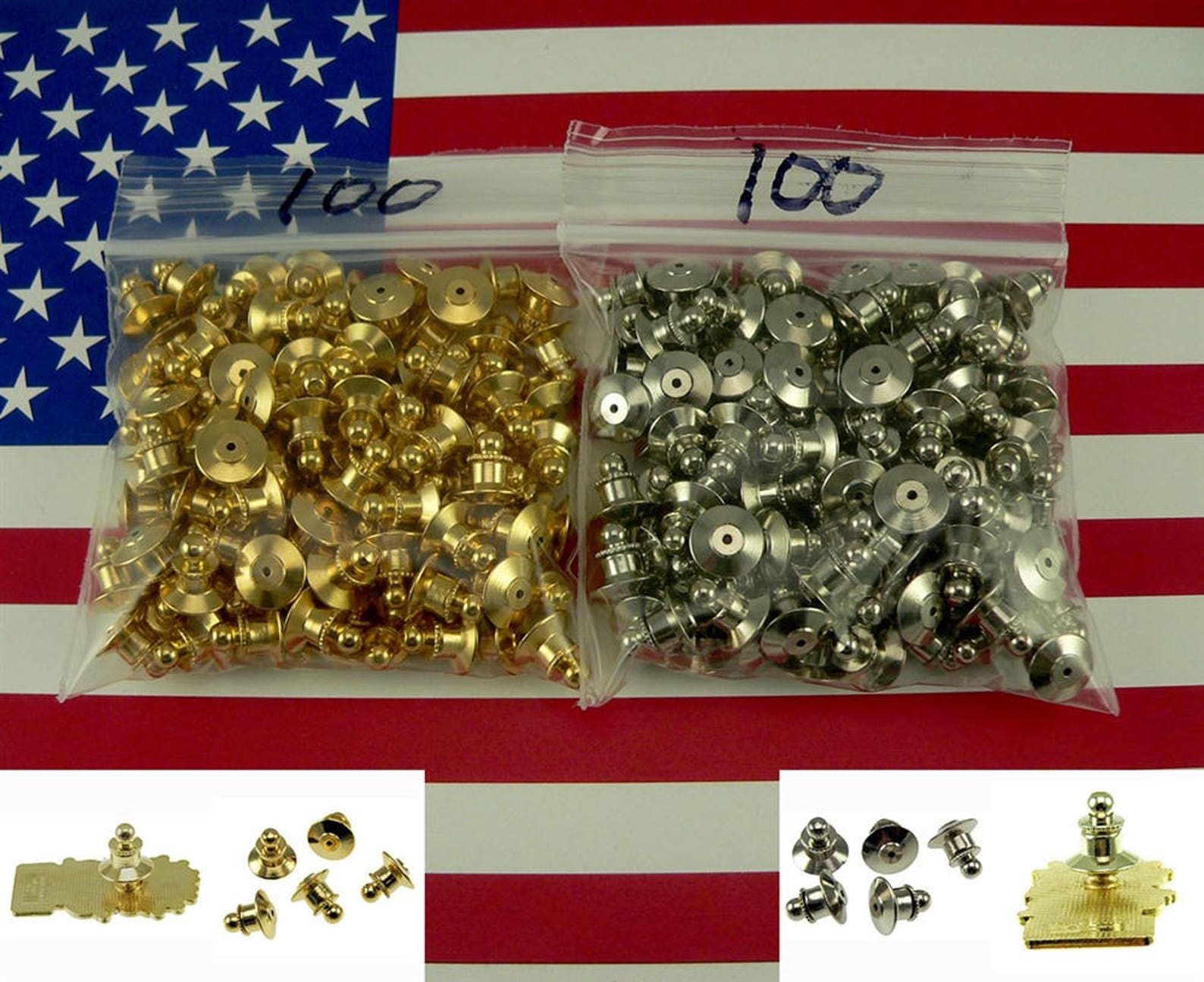 100 Locking Ball Top Tie Tac Pin Backs Clutch Clasp Findings - Etsy