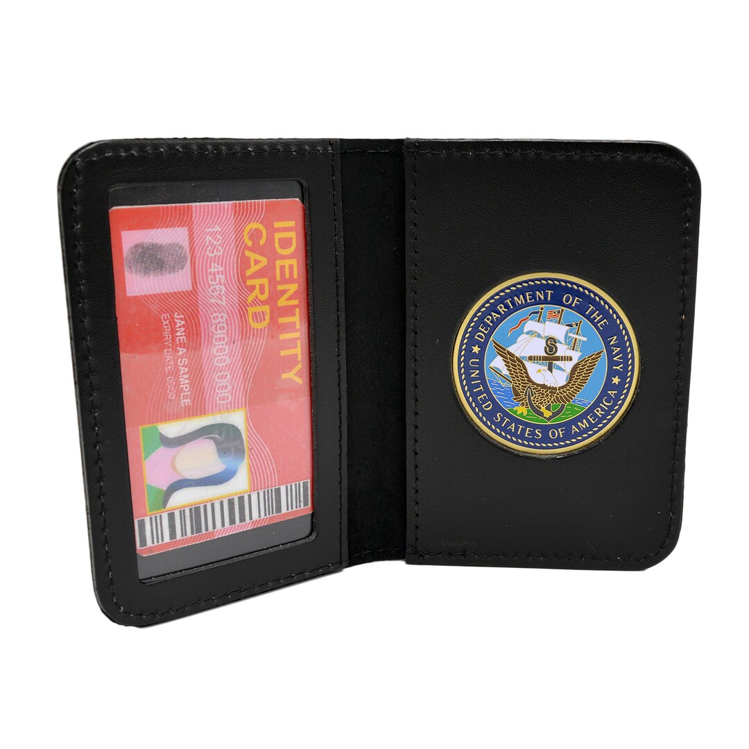 U S Navy Leather Military ID Card Holder Contractor License Credit Case ...