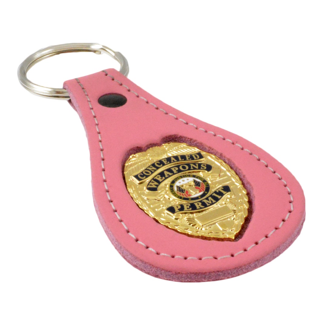Pink Leather Key Ring With Concealed Weapons Permit Mini Badge - Etsy
