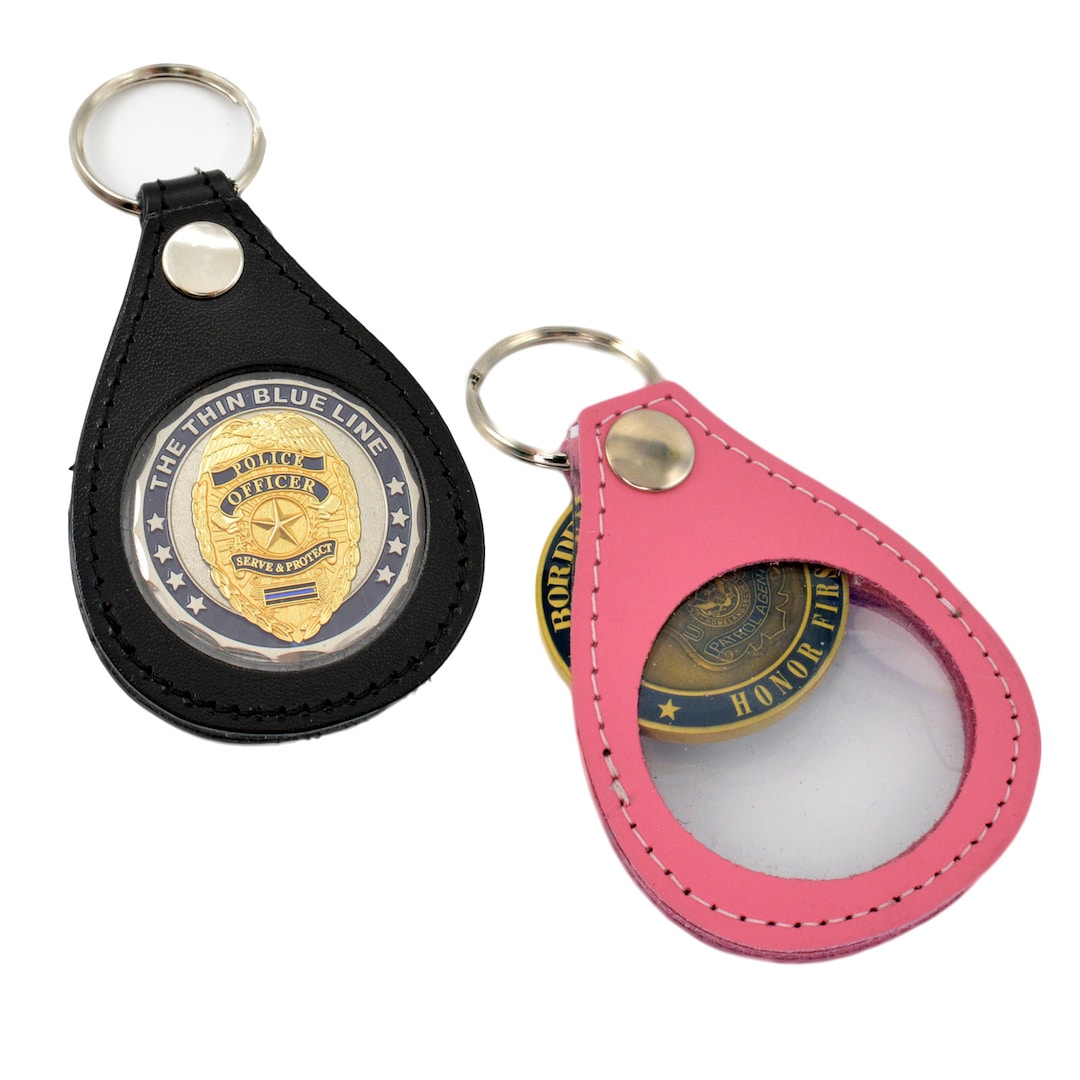 Leather Challenge Coin Recovery Token Holder Key Ring FOB - Black ...