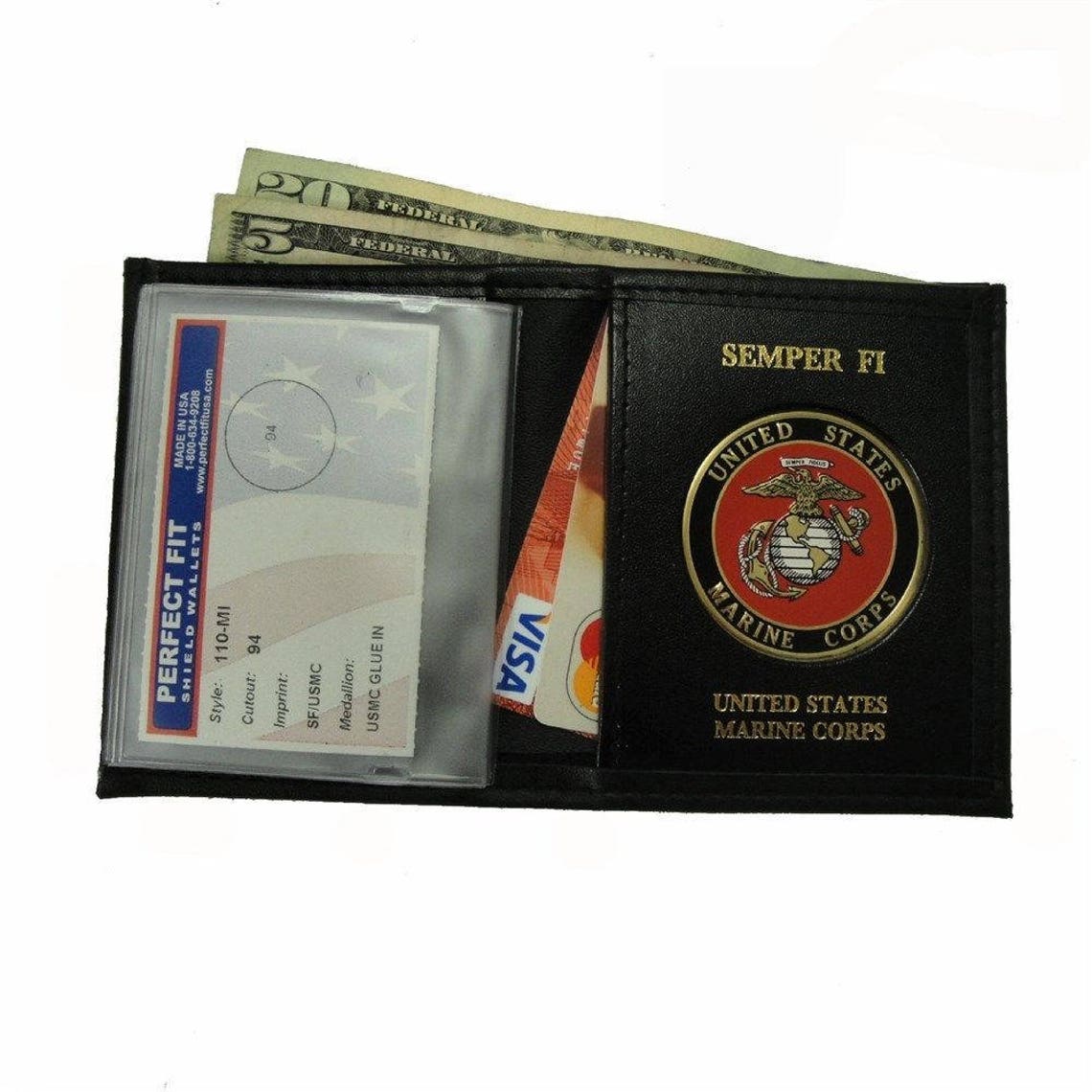 USMC United States Marine Corps Military Mens Black Leather Bi - Etsy