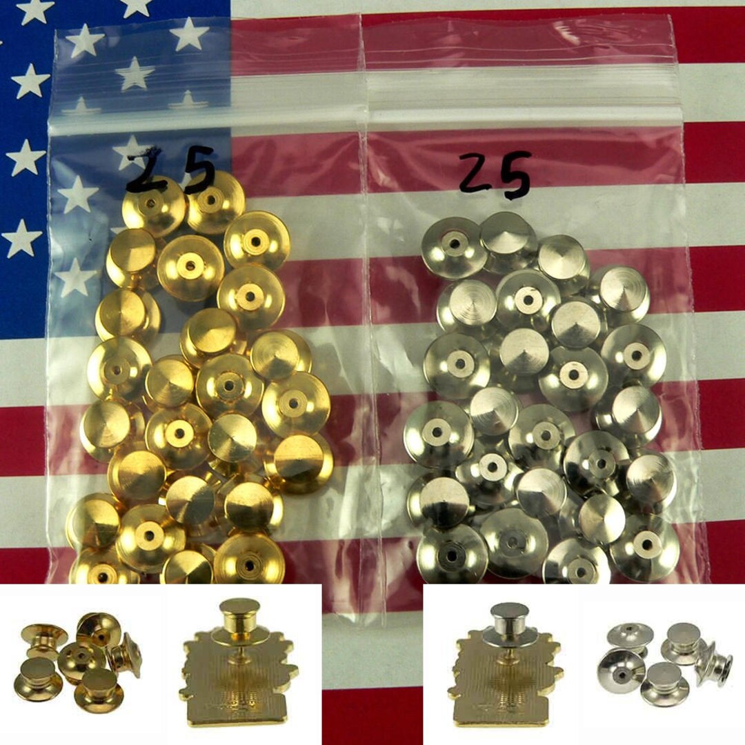25 Locking Flathead Pin Keeper Backs Gold Chrome Military Disney Biker ...
