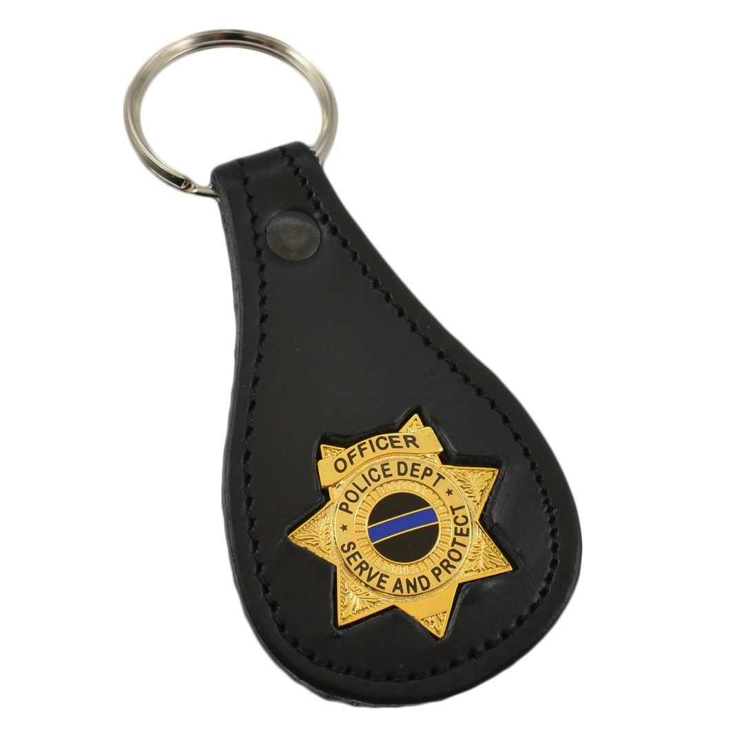 Police 7 PT Star Mini Badge Leather Keyring Key Holder FOB Law ...