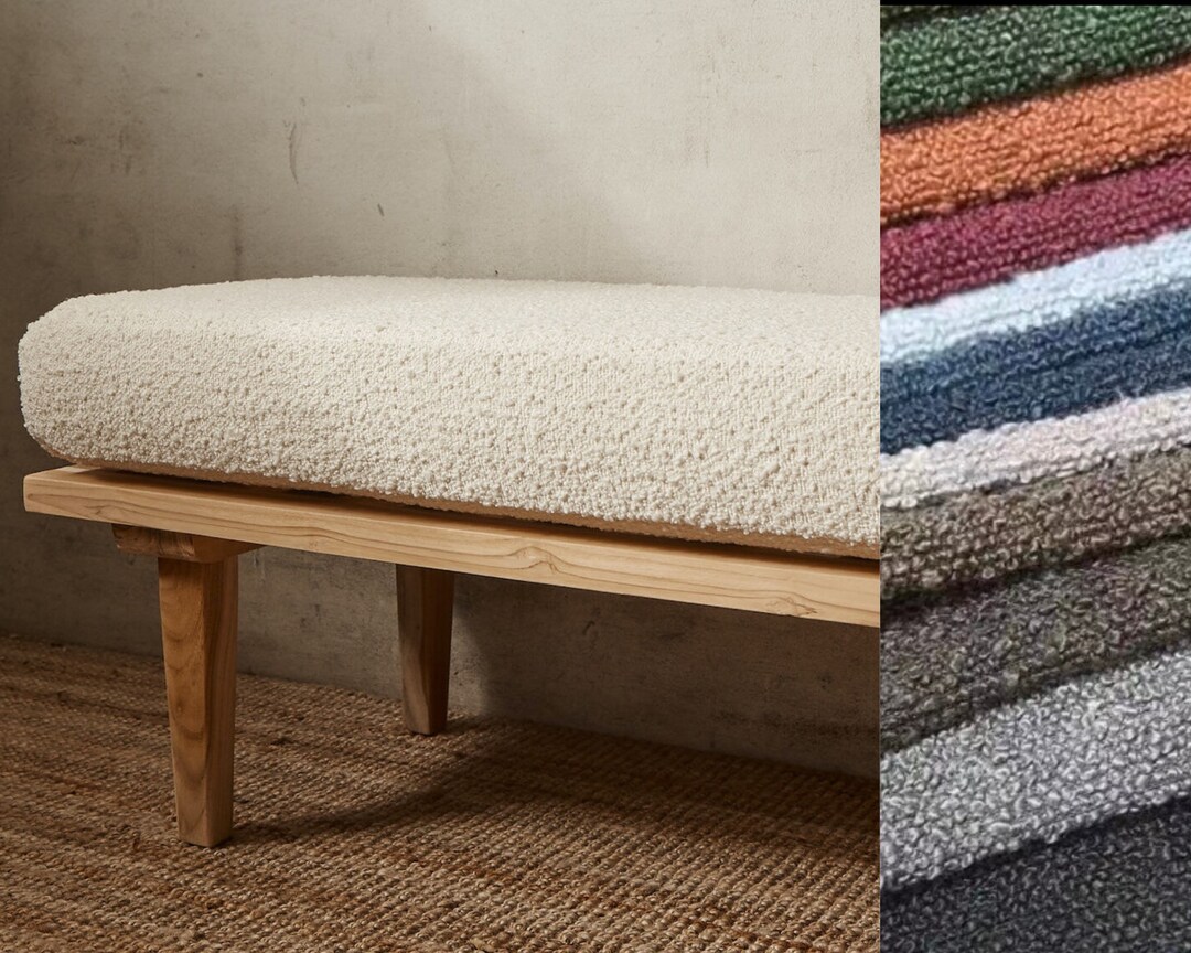 Designer Bench Cushion Cover Boucle Wool Mix Piping Zipper Indoor ...