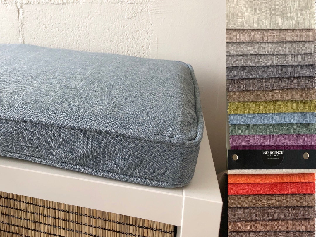 Bench Cushion Cover Faux Performance Linen Choice of Colour Piping ...