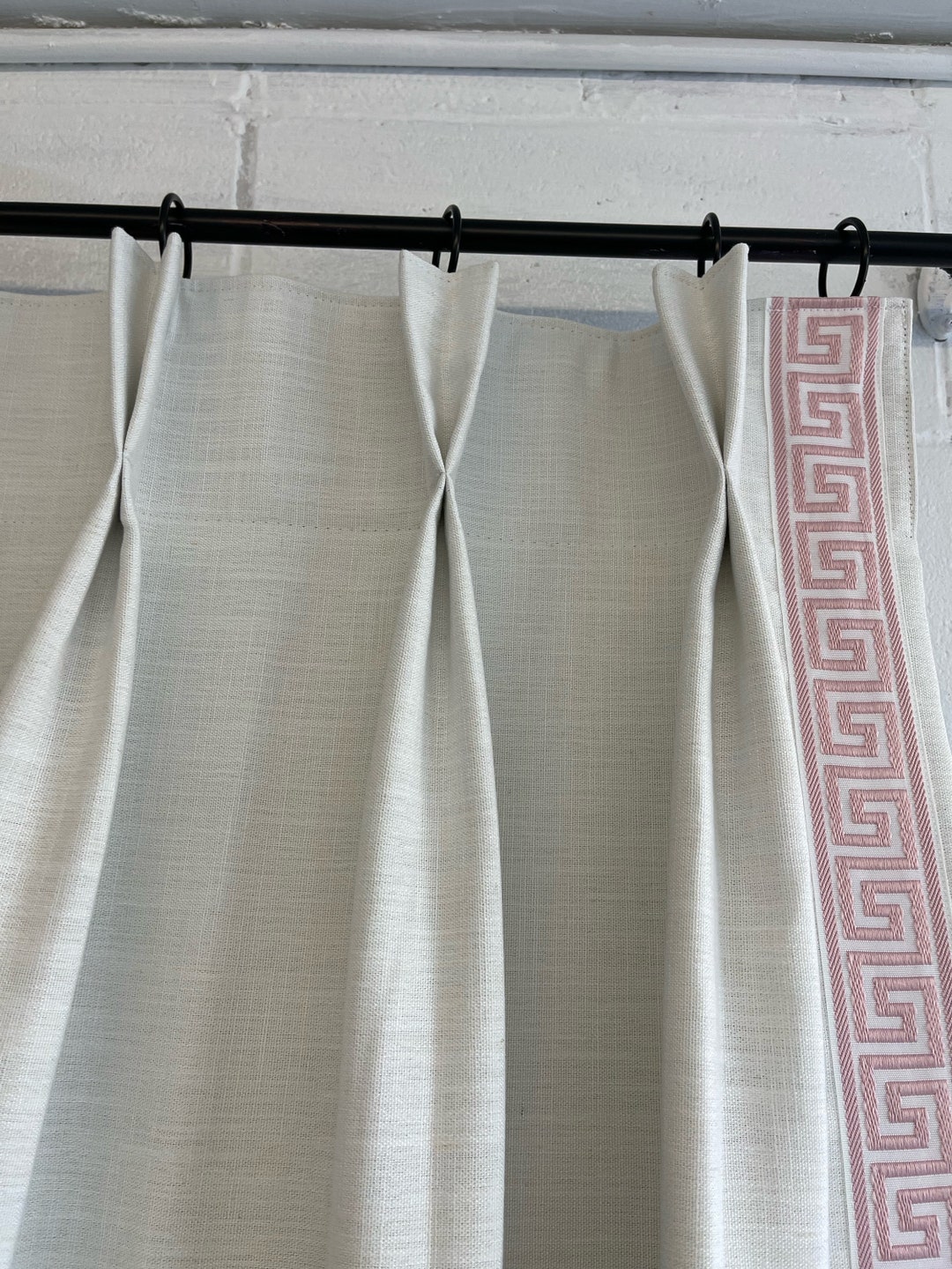 Linen Pinch Pleat Curtain Wt Greek Key Tape Border Many Colors Fabric ...