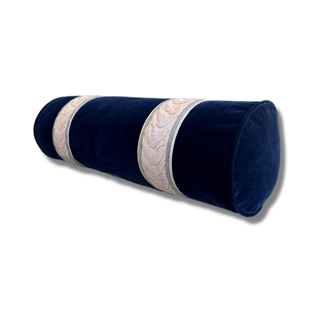 Round Bolster Designer Navy Midnight Blue With Designer Tape Trim ...