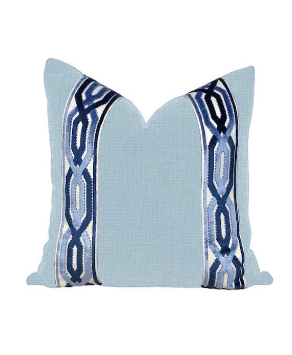 Designer Italian Linen Light Blue Pillow Cover Blue Navy off - Etsy Canada