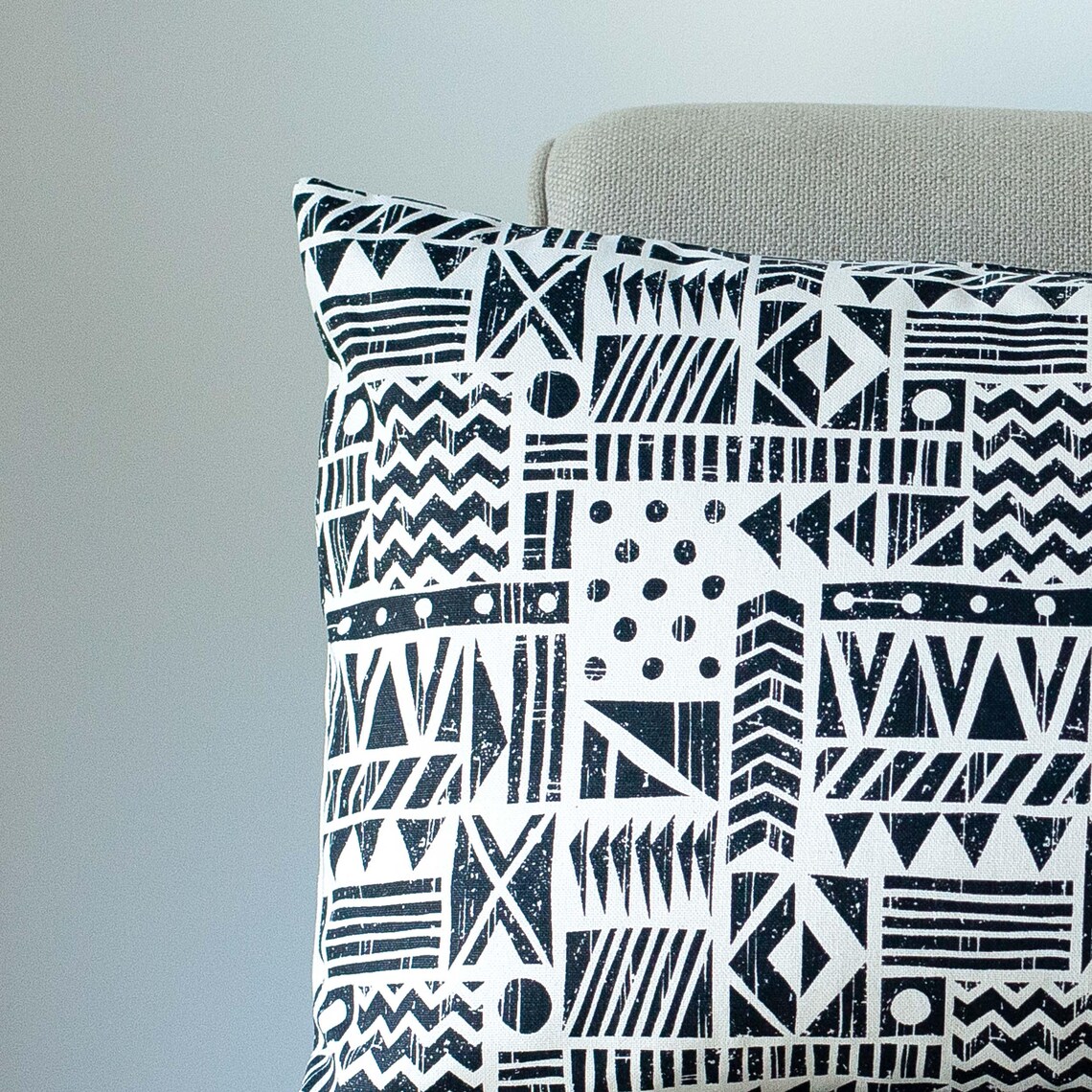 Monochrome Navajo Print Boudoir Cushion. Block-print Patchwork Abstract ...