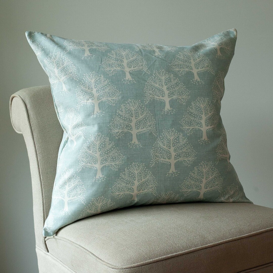 Oak Tree Extra-large Cushion in Duck Egg Blue and White. Autumn ...
