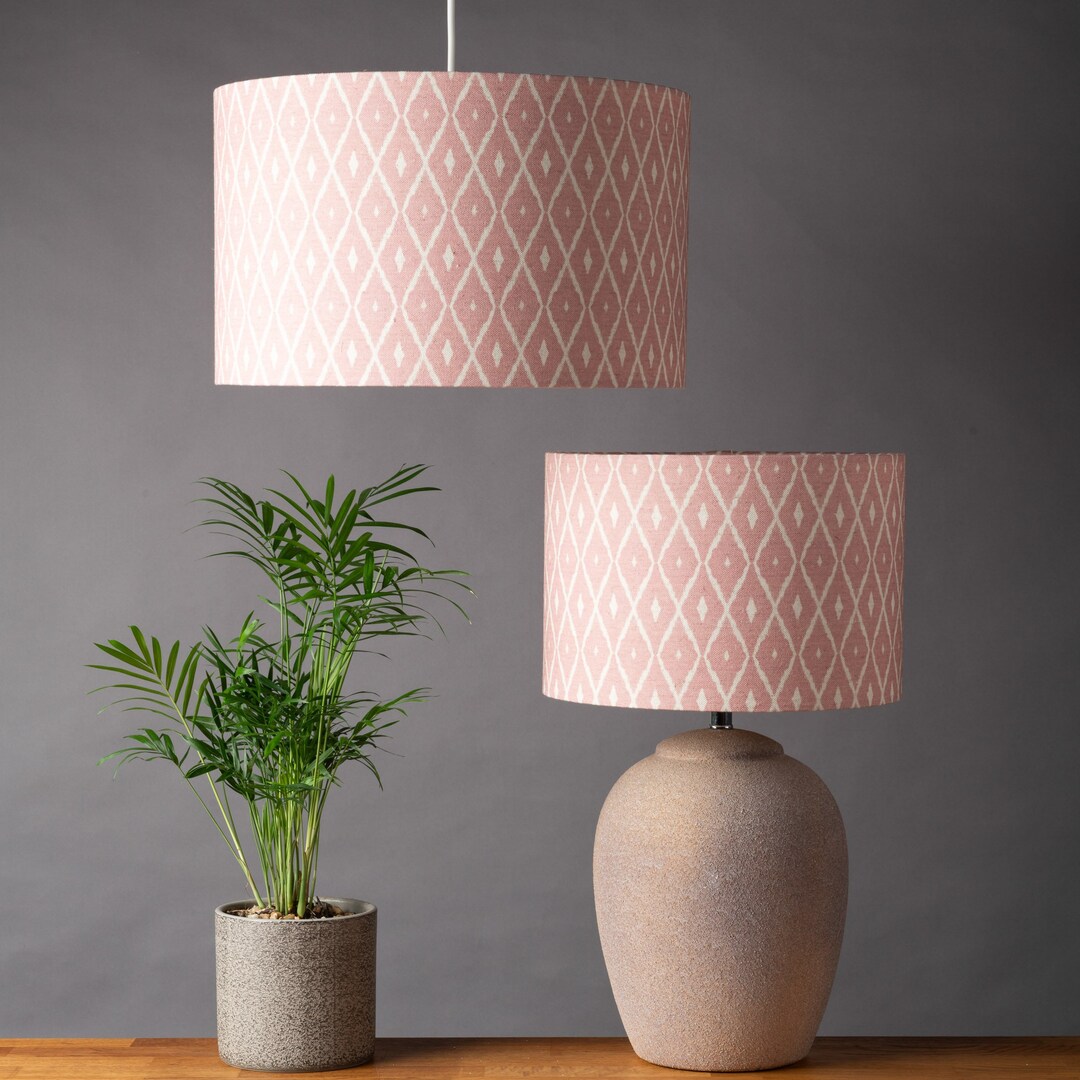 Tresco Linen-blend Lampshade. Dusky Pink and White Geometric Trellis ...