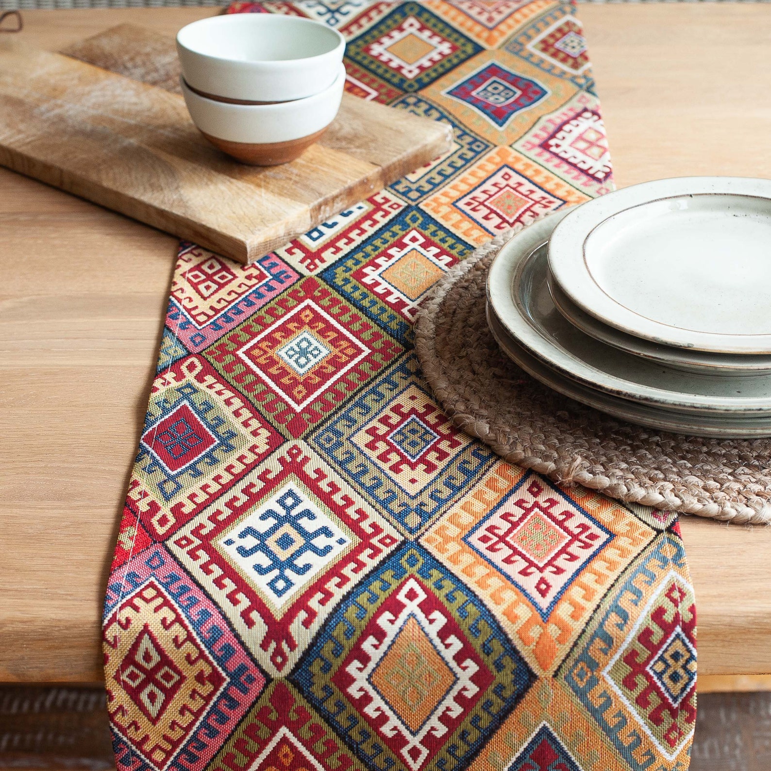 Vintage Multicoloured Turkish Kilim Table Runner. Geometric - Etsy UK