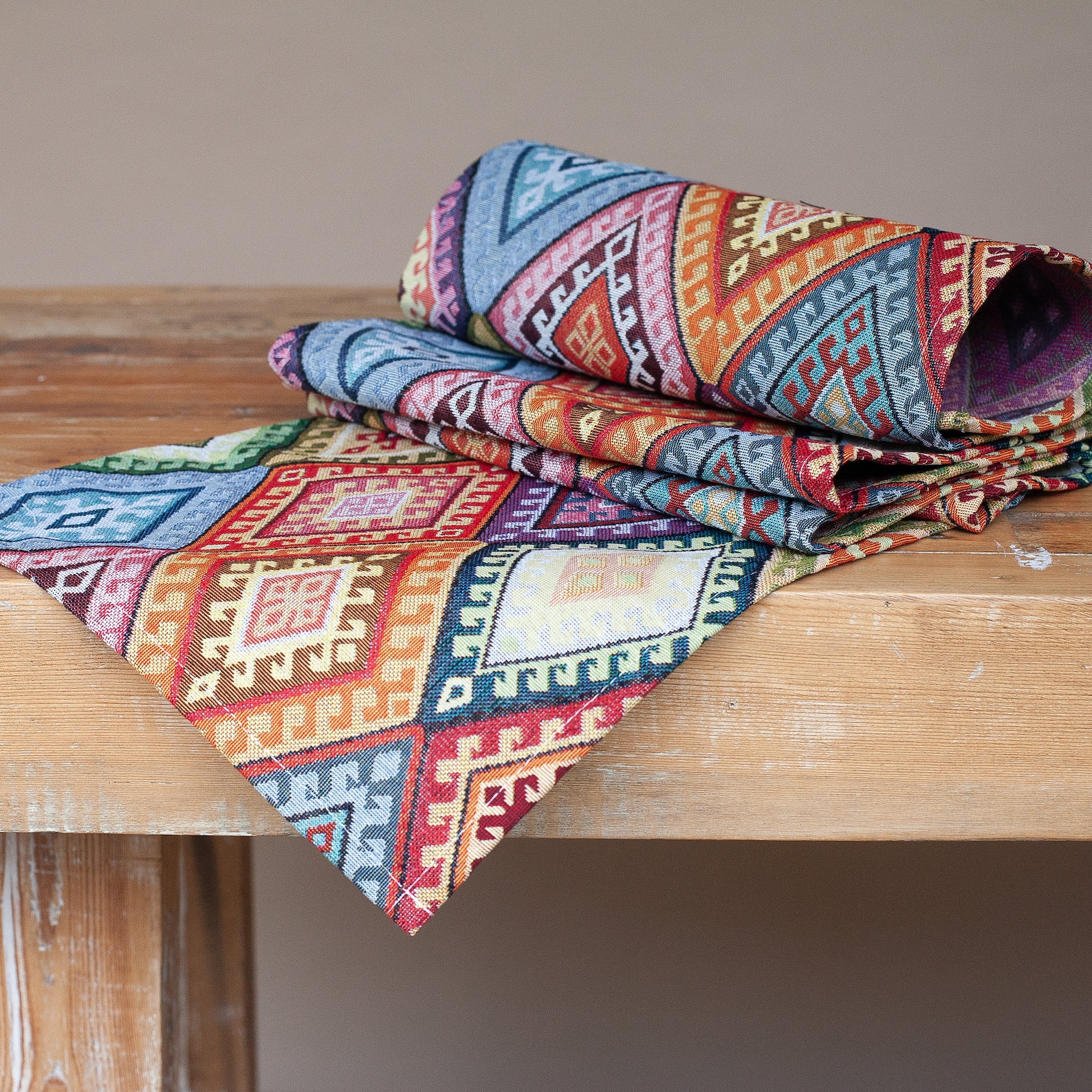 Multicoloured Turkish Kilim Table Runner. Geometric Tapestry - Etsy UK