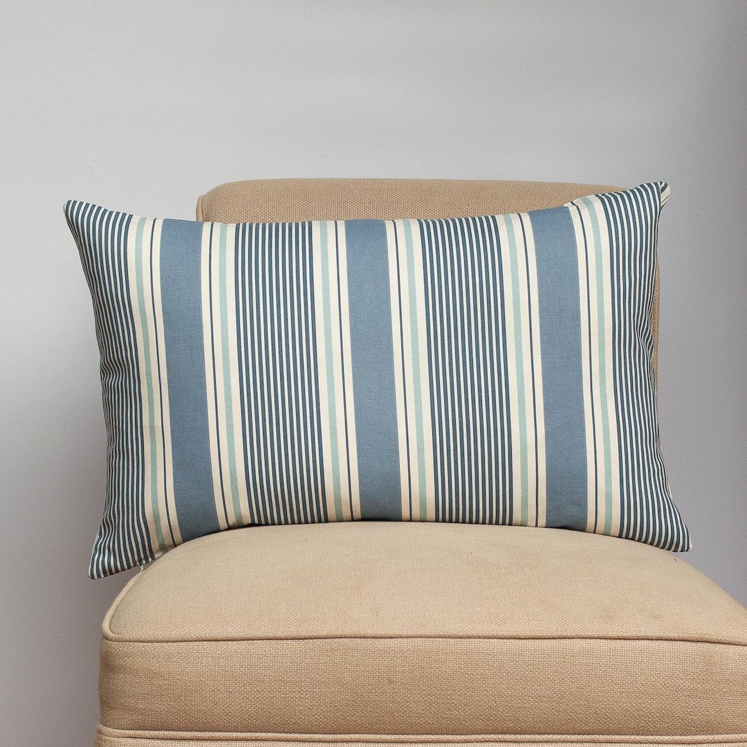 Coastal Stripe XL Rectangular Cushion in Navy Blue. Classic Nautical ...