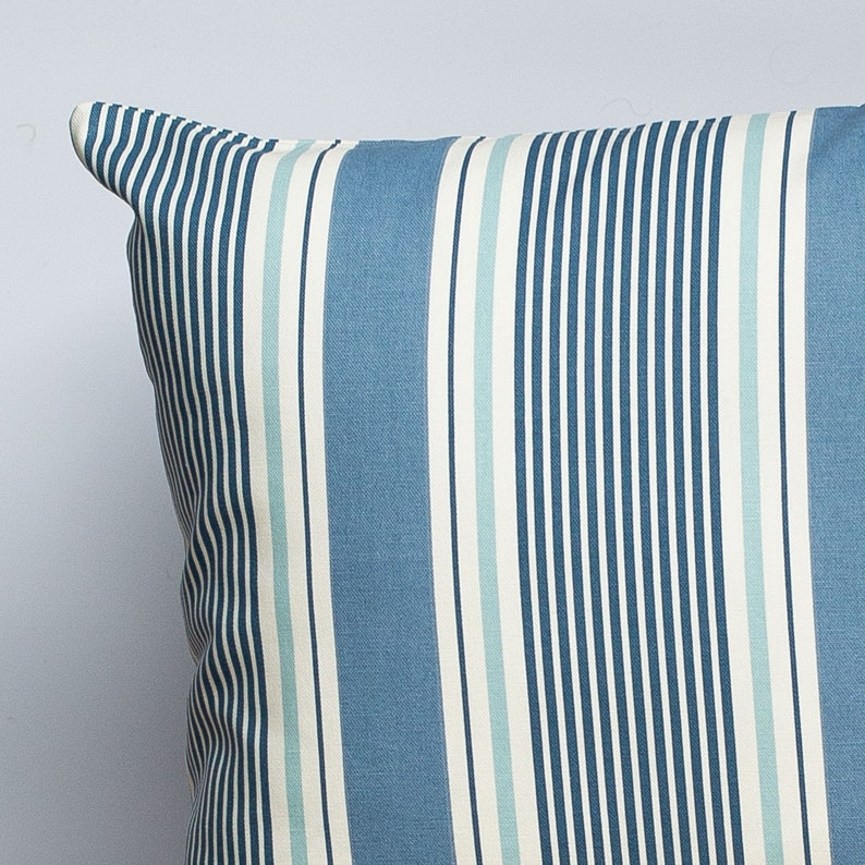 Coastal Stripe Cushion in Navy Blue. Classic Nautical Striped Pattern ...