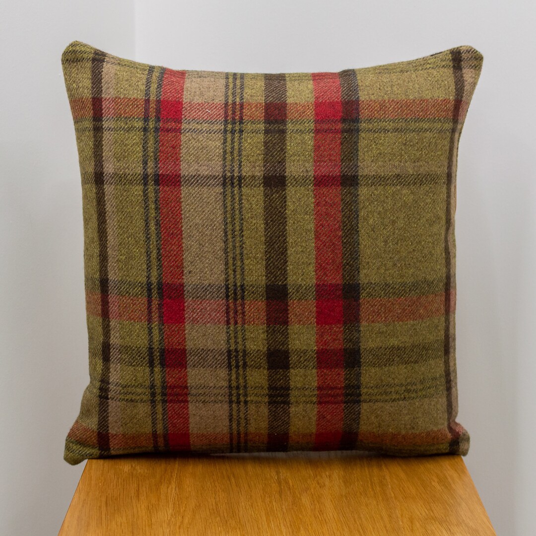 Cosy Checked Cushion in Hunter Red and Green. Double Sided. 17" (43cm ...