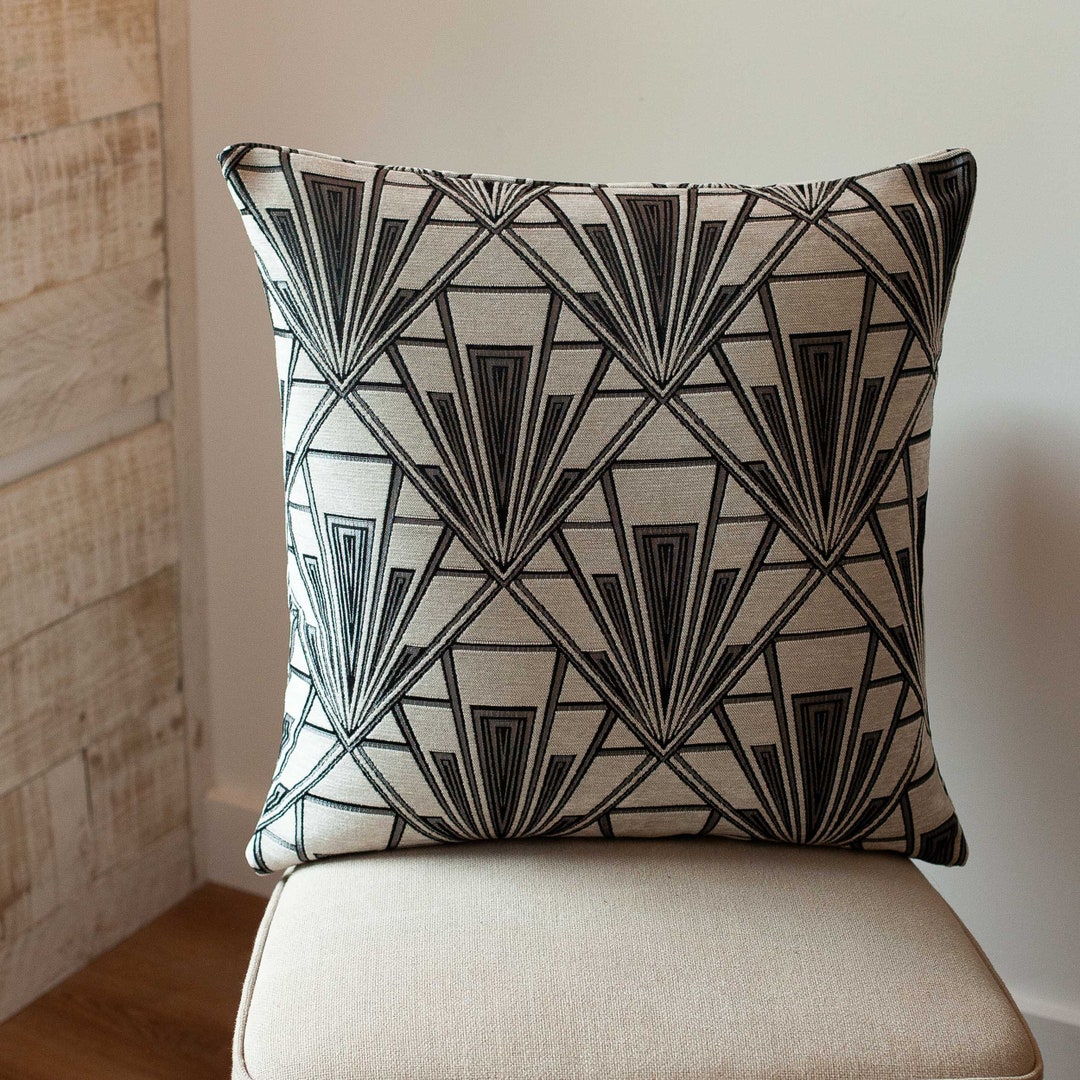 Art Deco Geometric Extra-large Cushion. Pearl White and Silver Vintage ...