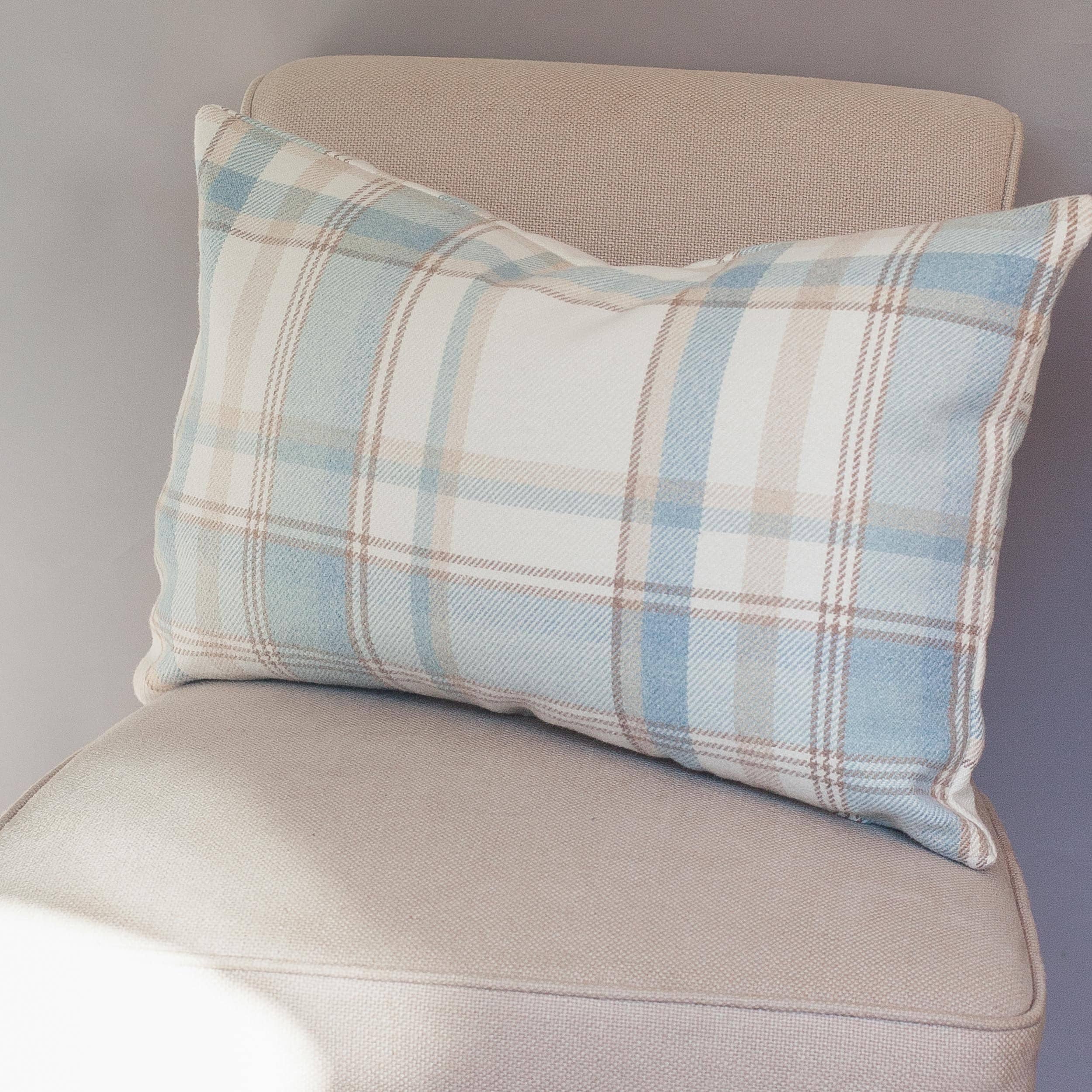 Cosy Checked XL Rectangular Cushion in Duck Egg Blue. Double | Etsy