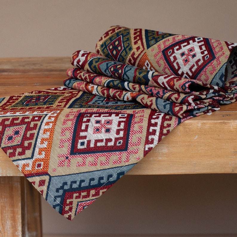 Turkish Kilim Table Runner. Abstract Geometric Ethnic Style Tapestry ...