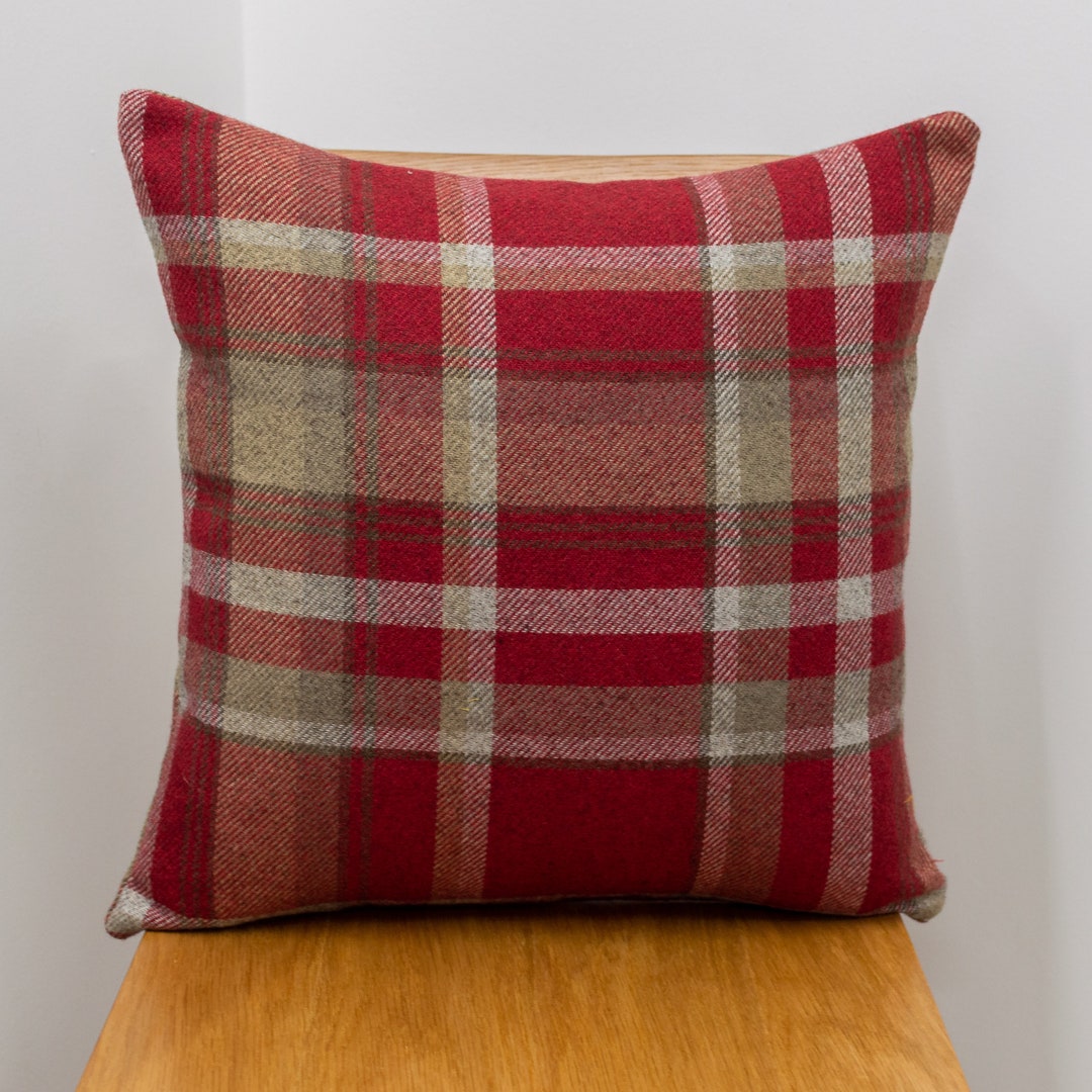 Cosy Checked Cushion in Red. Double Sided. 17" (43cm) Square. Balmoral ...