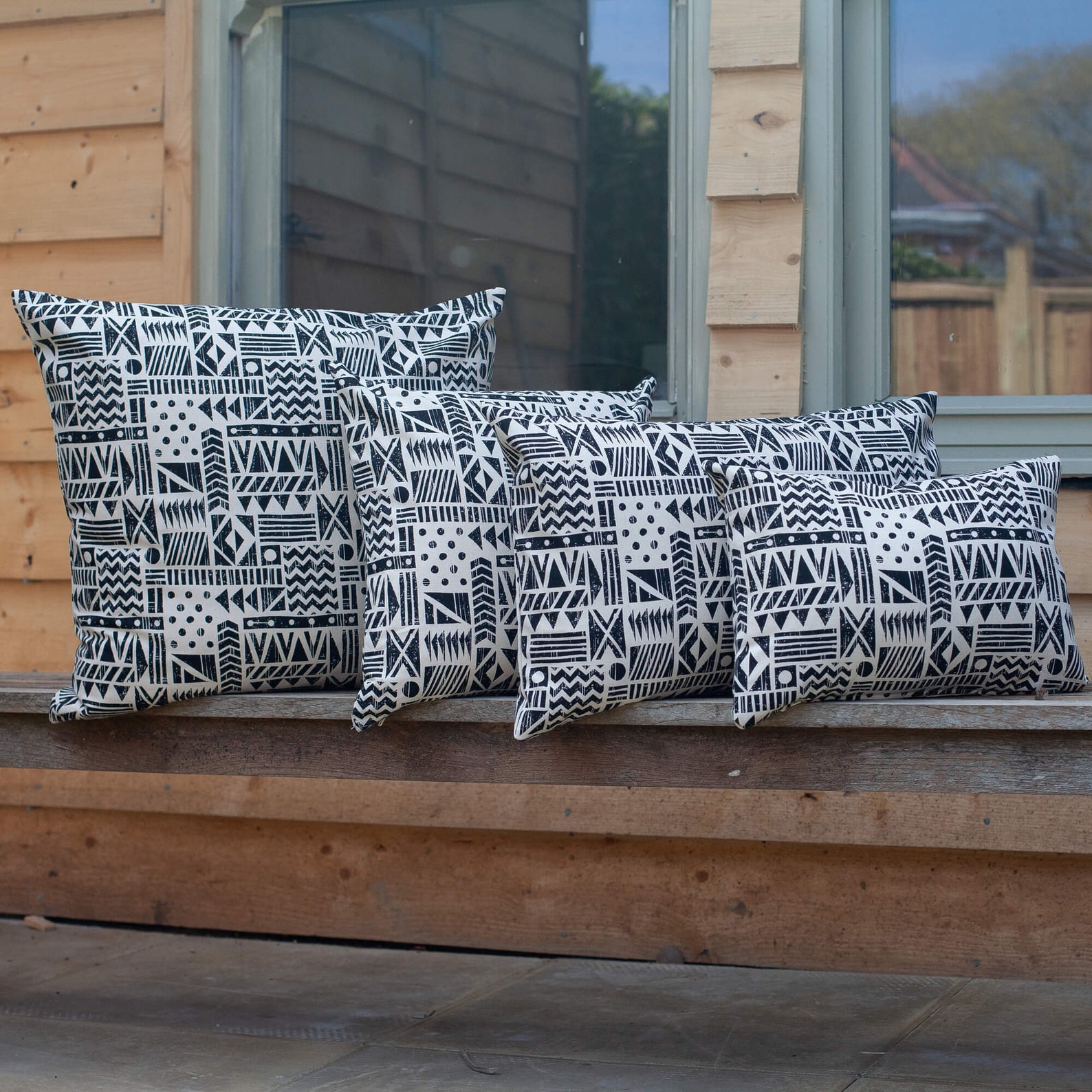 Monochrome Navajo Print Boudoir Cushion. Block-print Patchwork Abstract ...