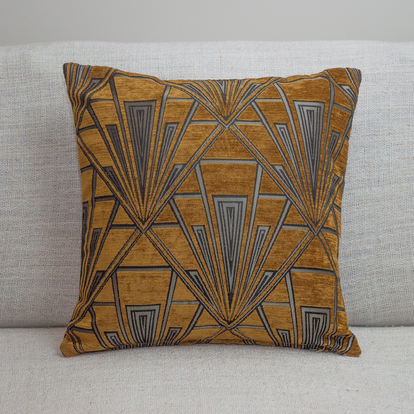 Art Deco Cushion. Luxury Velvet Chenille. Silver and Gold. 17"x17 ...