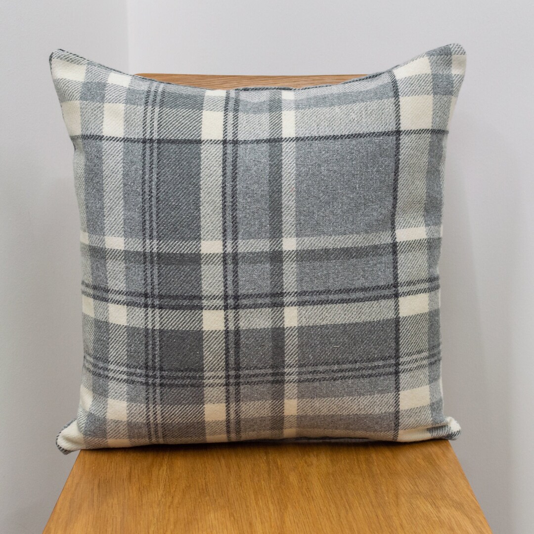 Cosy Checked Cushion in Slate Grey. Double Sided. 17" (43cm) Square ...
