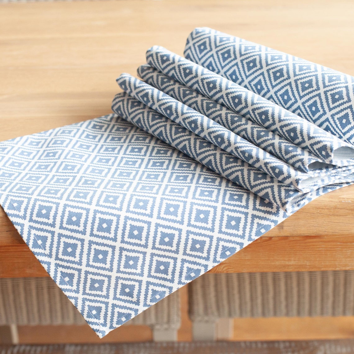 Geometric Ikat Table Runner in Blue. Scandi Diamond Party | Etsy