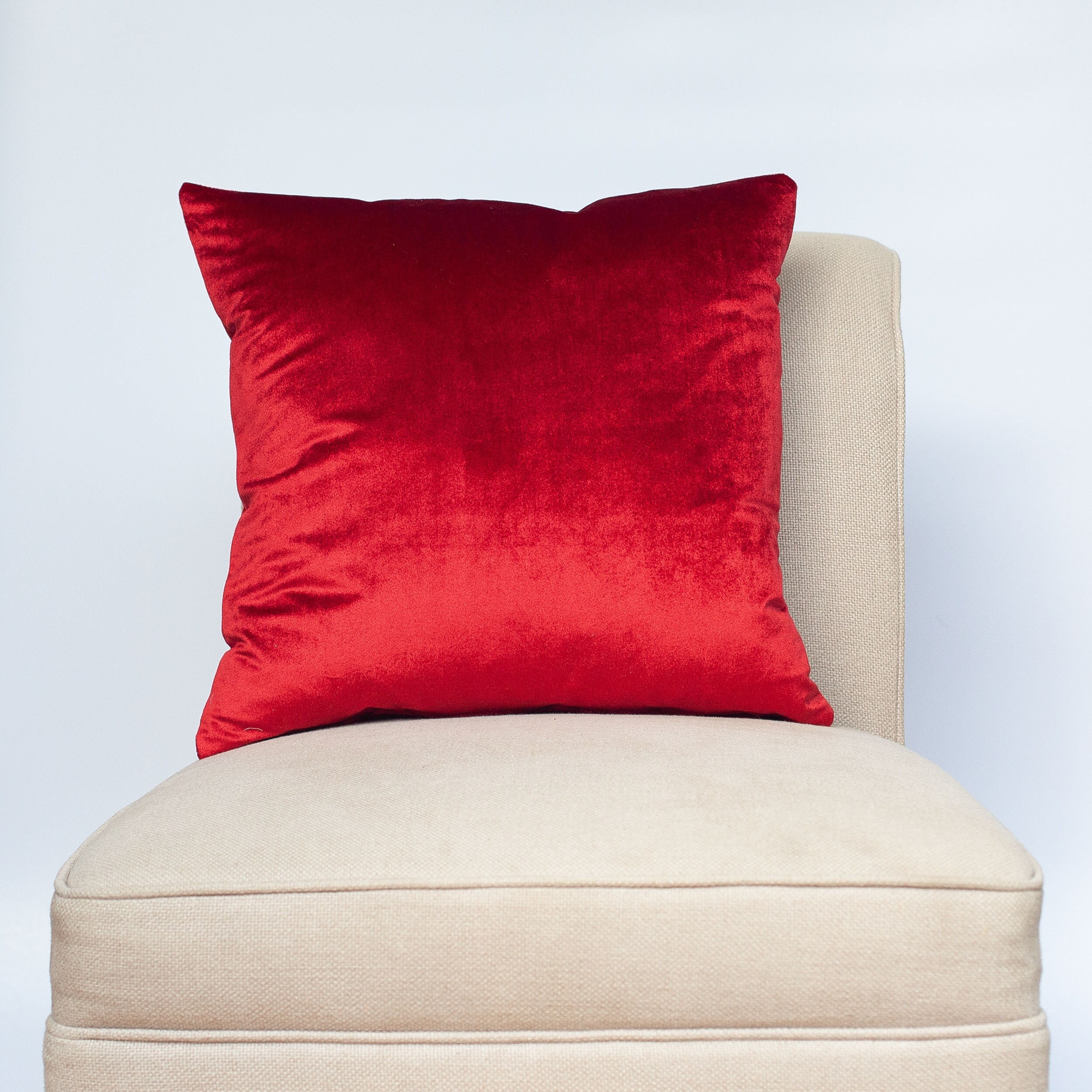 Bella Plain Velvet Cushion. Bright Red Supersoft Velvet Chenille ...