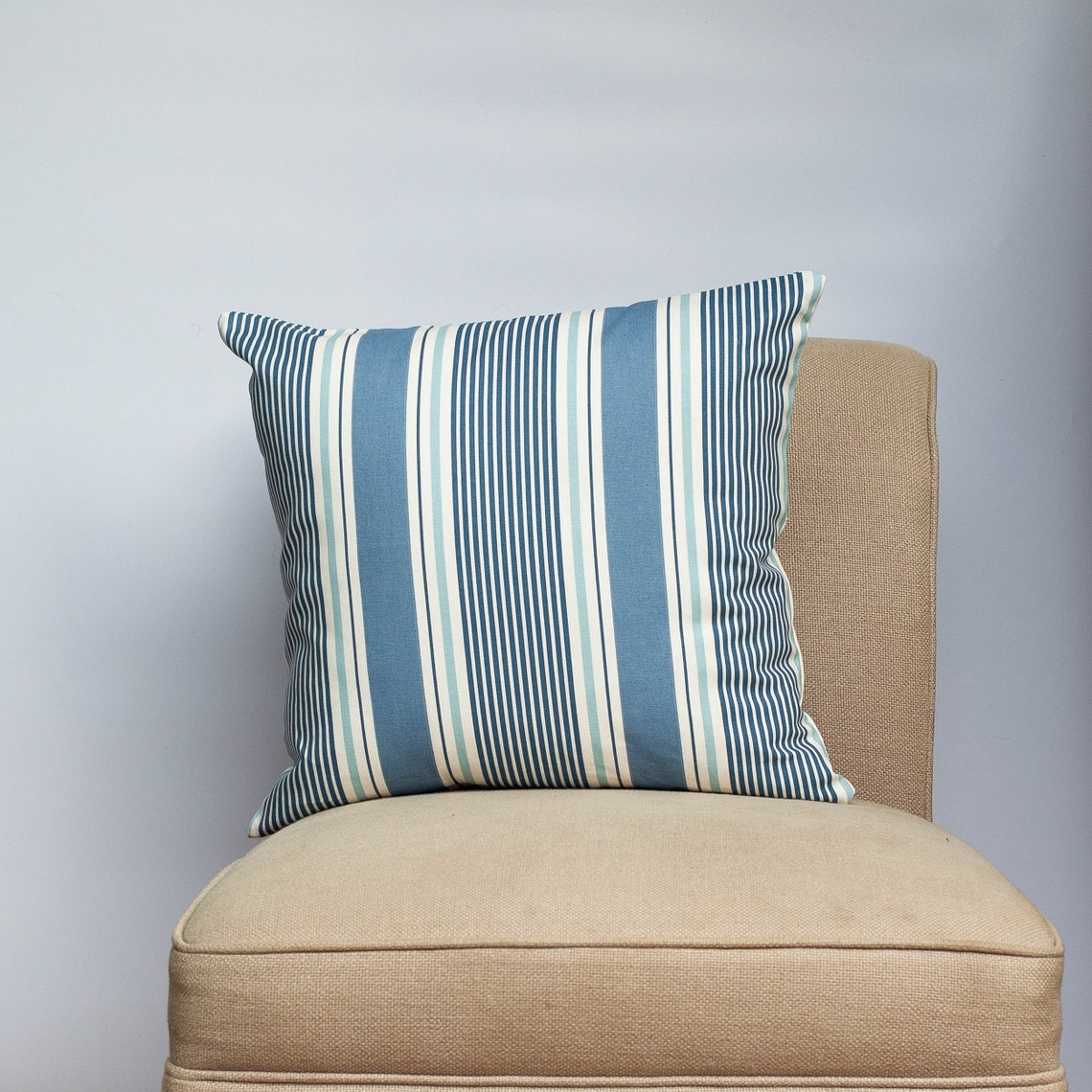 Coastal Stripe Cushion in Navy Blue. Classic Nautical Striped Pattern ...