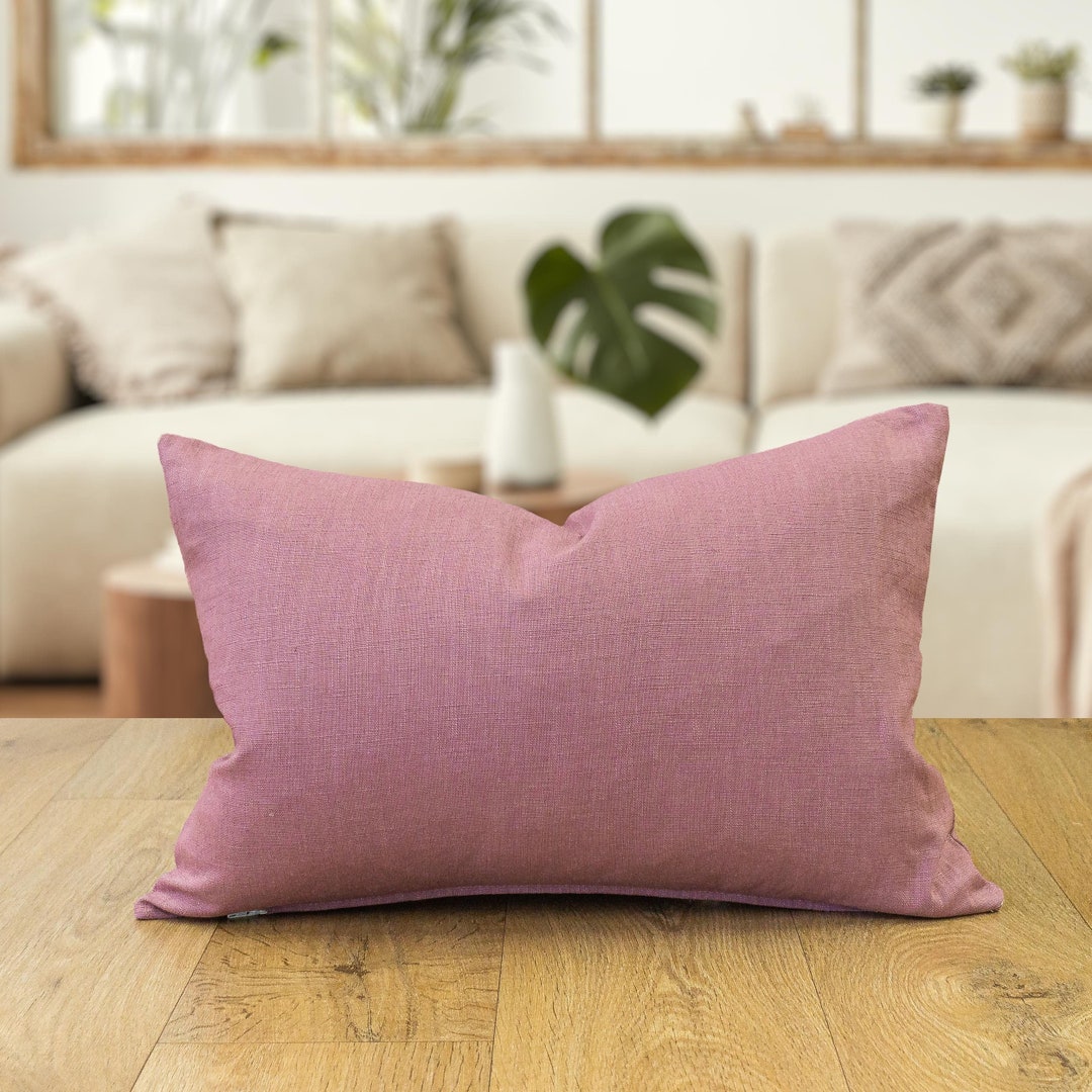 100% Linen Boudoir Cushion Cover. Plain Blush Pink Linen Cushion Cover ...