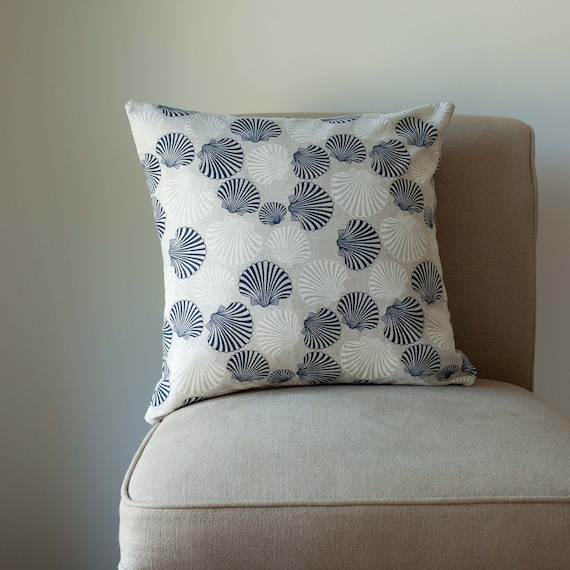 Linen Effect Seashells Cushion. Nautical Design in Marine Blue - Etsy UK