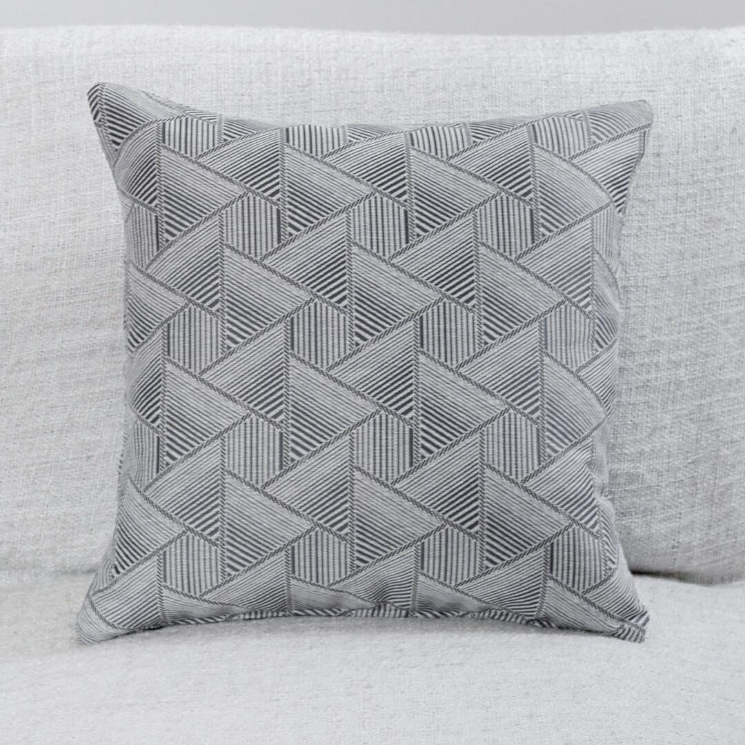 Geometric Triangles Jacquard Cushion. Charcoal Grey & Silver. Double ...