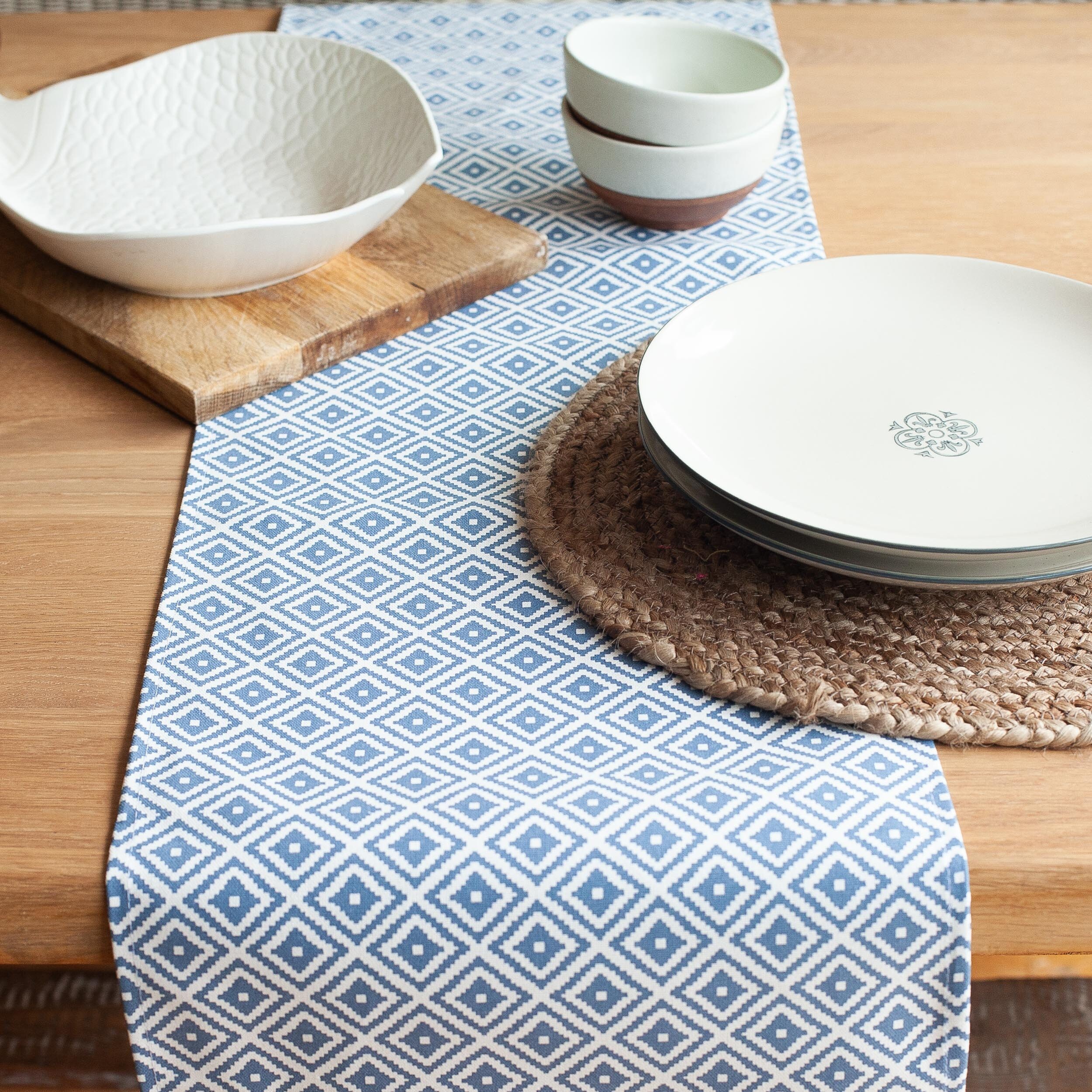 Geometric Ikat Table Runner in Blue. Scandi Diamond Party | Etsy
