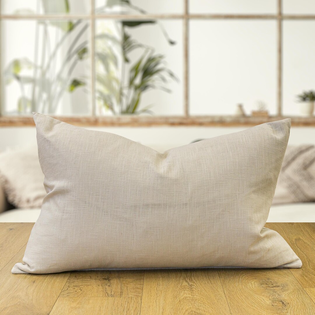 100% Linen XL Rectangular Cushion Cover. Plain Natural Beige Linen ...