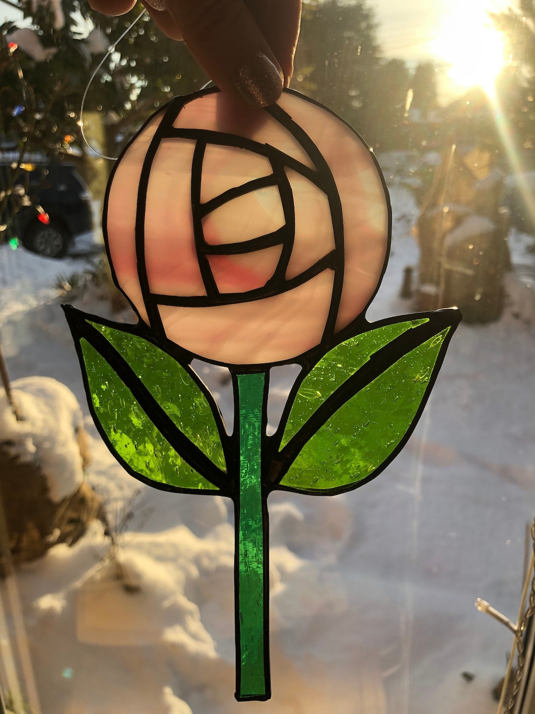 Glass Macintosh Rose in Pink, Window Art, Glass Rose, Macintosh Rose ...
