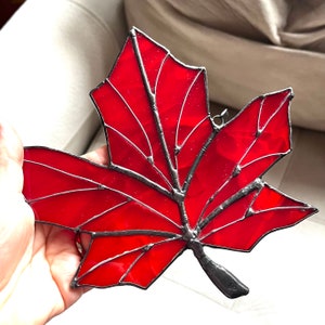Stained Glass Maple Leaf, Maple Leaf Glass Art, Red Maple Leaf, Hanging ...