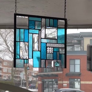 Stained Glass Blue Geometric Panel, Unique Glass Art, One of a Kind ...