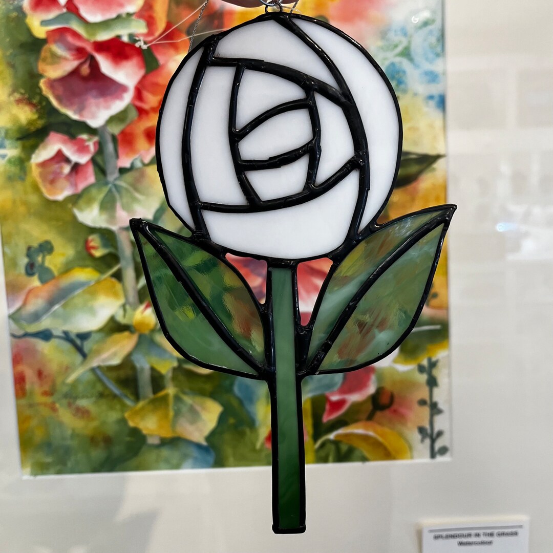 Glass Macintosh Rose in White, Window Art, Glass Rose, Macintosh Rose ...
