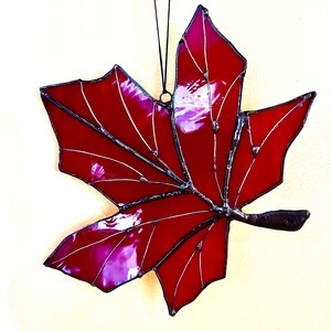 Stained Glass Maple Leaf, Maple Leaf Glass Art, Red Maple Leaf, Hanging ...