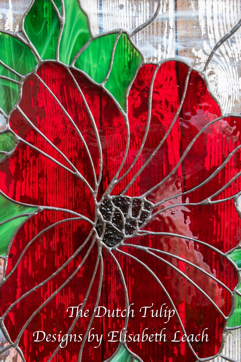 Stained Glass Poppy Stained Glass Flower Decorative Window | Etsy