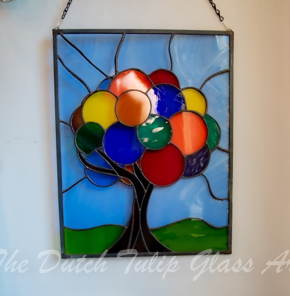 Balloon Tree in Glass Window Art Colourful Decor Kids Room | Etsy