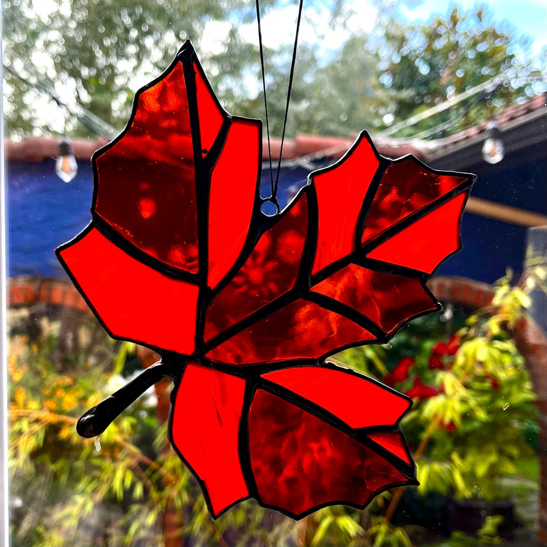 Stained Glass Maple Leaf, Maple Leaf Glass Art, Orange Maple Leaf ...